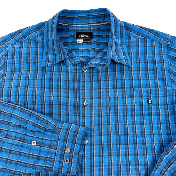 Marmot | Shirts | Marmot Shirt Mens Xl Blue Plaid Long Sleeve Button Up ...